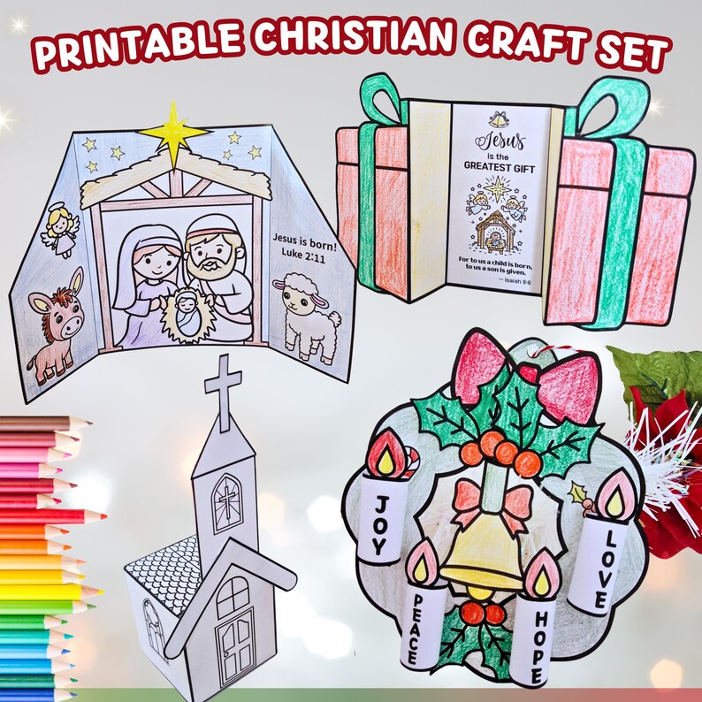 Printable Christian Christmas Craft Set for Kids, Church Coloring ...