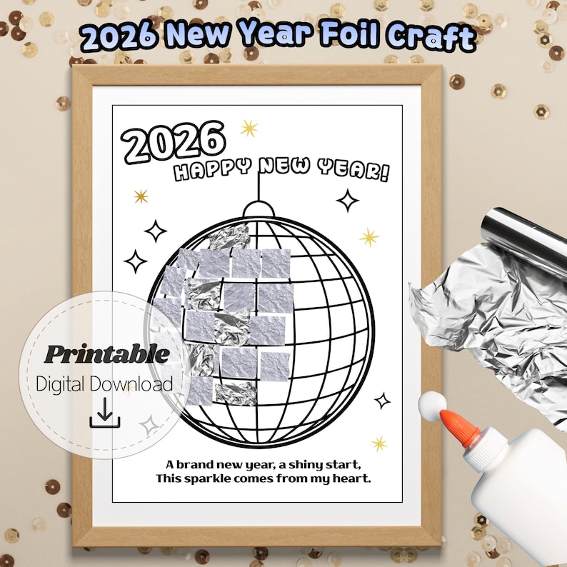 2026 New Year Disco Ball Foil Craft for Kids | Printable Happy New Year ...