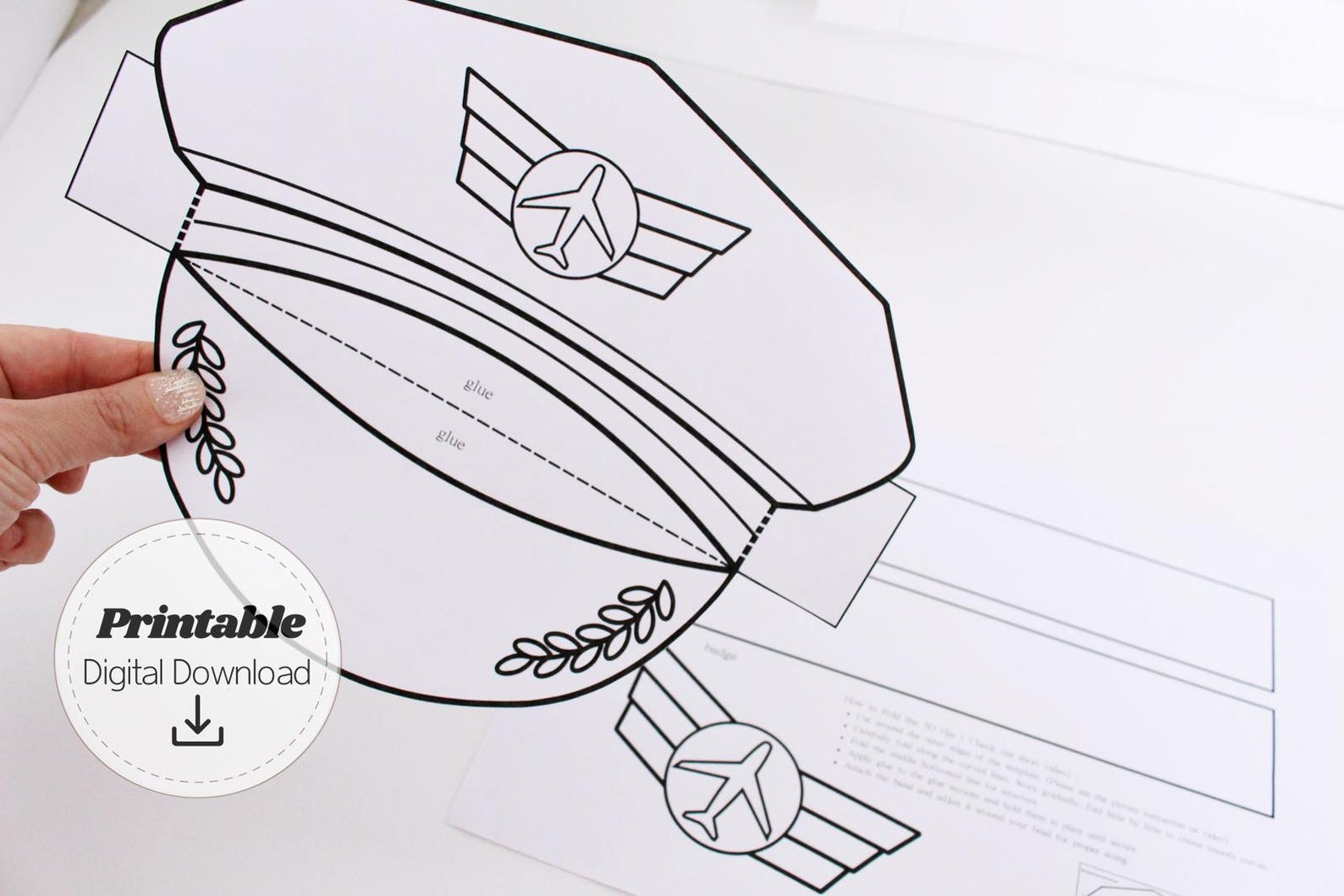 Printable Pilot Hat Template DIY Paper Captain Aviation Hat Kids ...