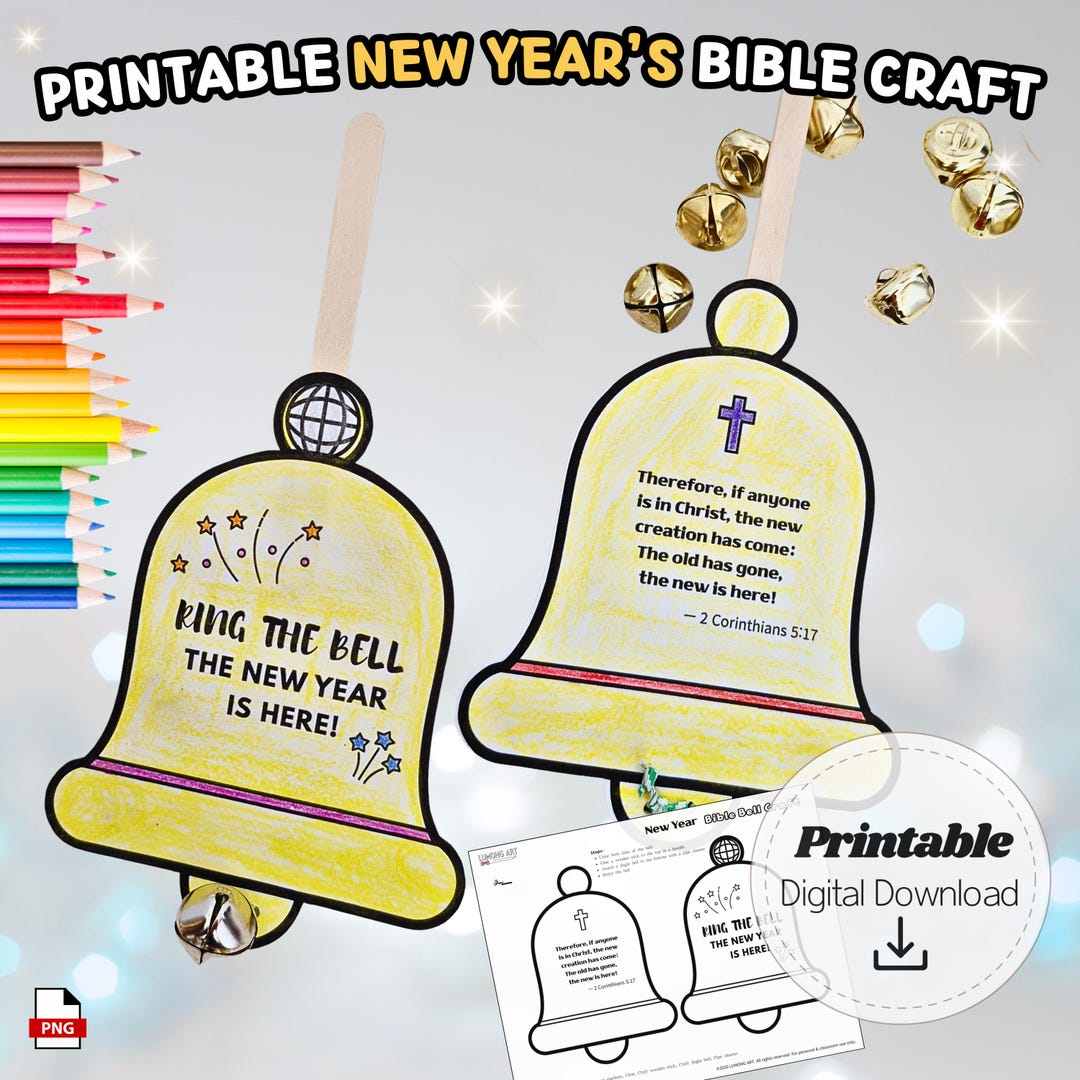 Printable New Year's Bible Bell Craft for Kids, Sunday School Bible ...