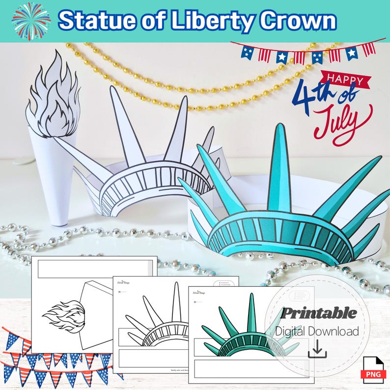 4th of July Crown Statue of Liberty Costume Kids Printable USA Memorial ...