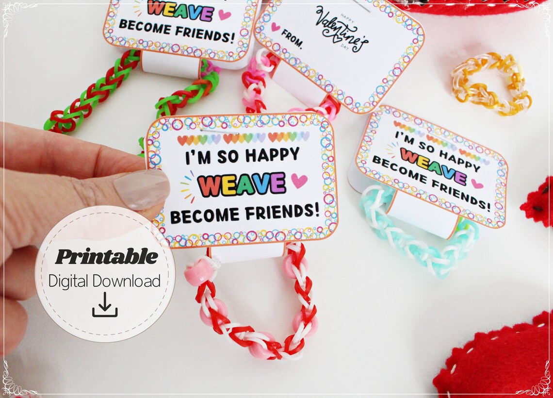 Friendship Bracelets Valentine's Day Card Printable DIY Loom Bracelet ...