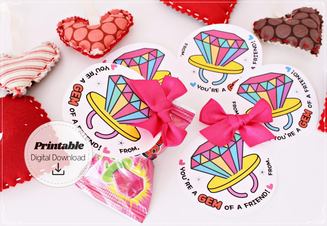 Gem Ring Pop Valentine's Day Card Printable Candy Holder You're a Gem ...