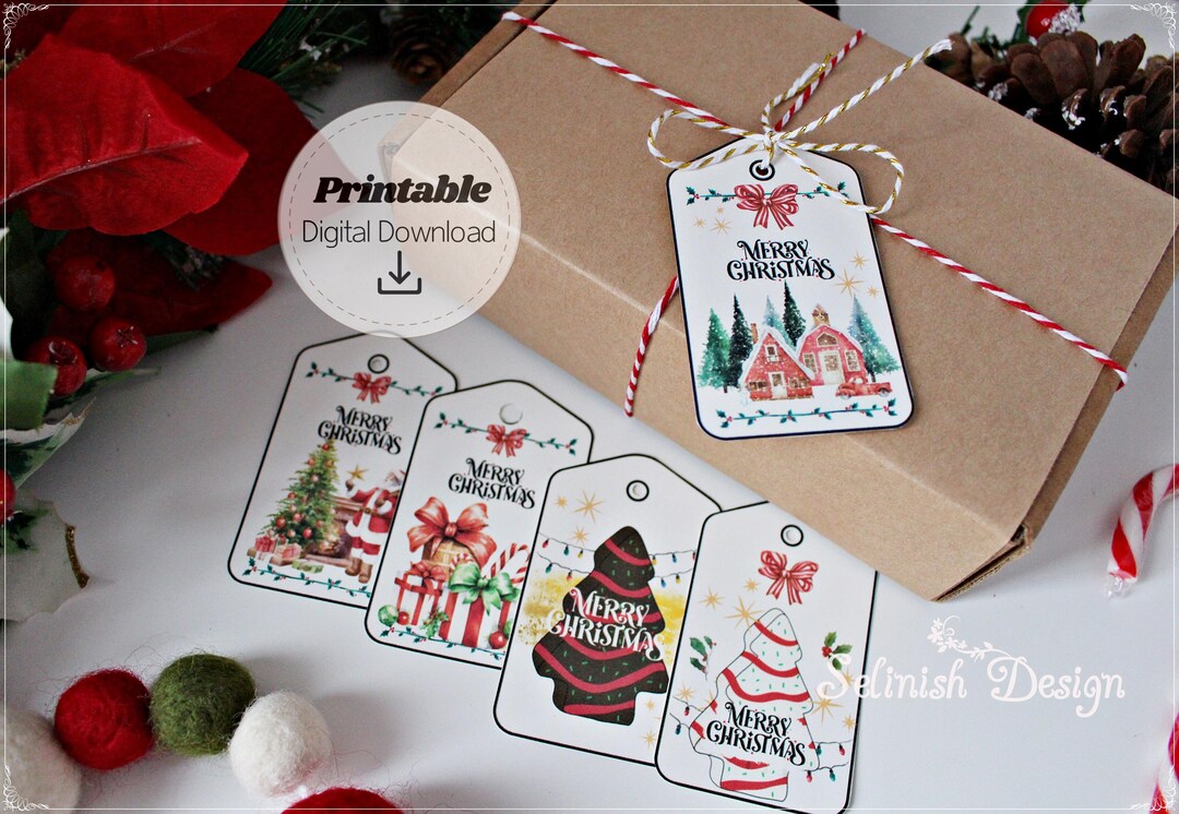 Printable Christmas Gift Tags, Holiday Gift Wrapping Tags Digital ...