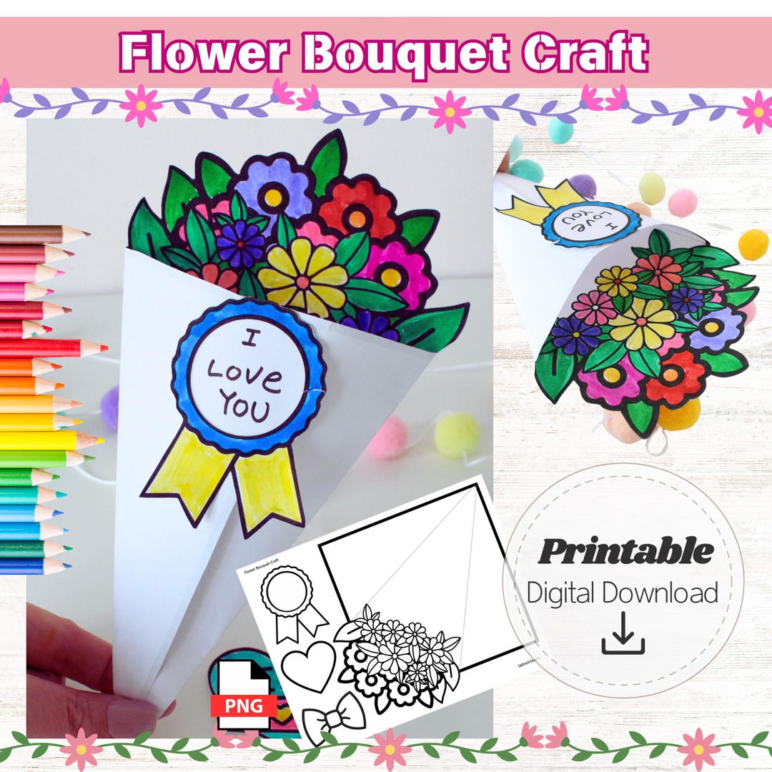 Flower Bouquet Craft Printable Color & Cut Activity Spring Paper Flower ...