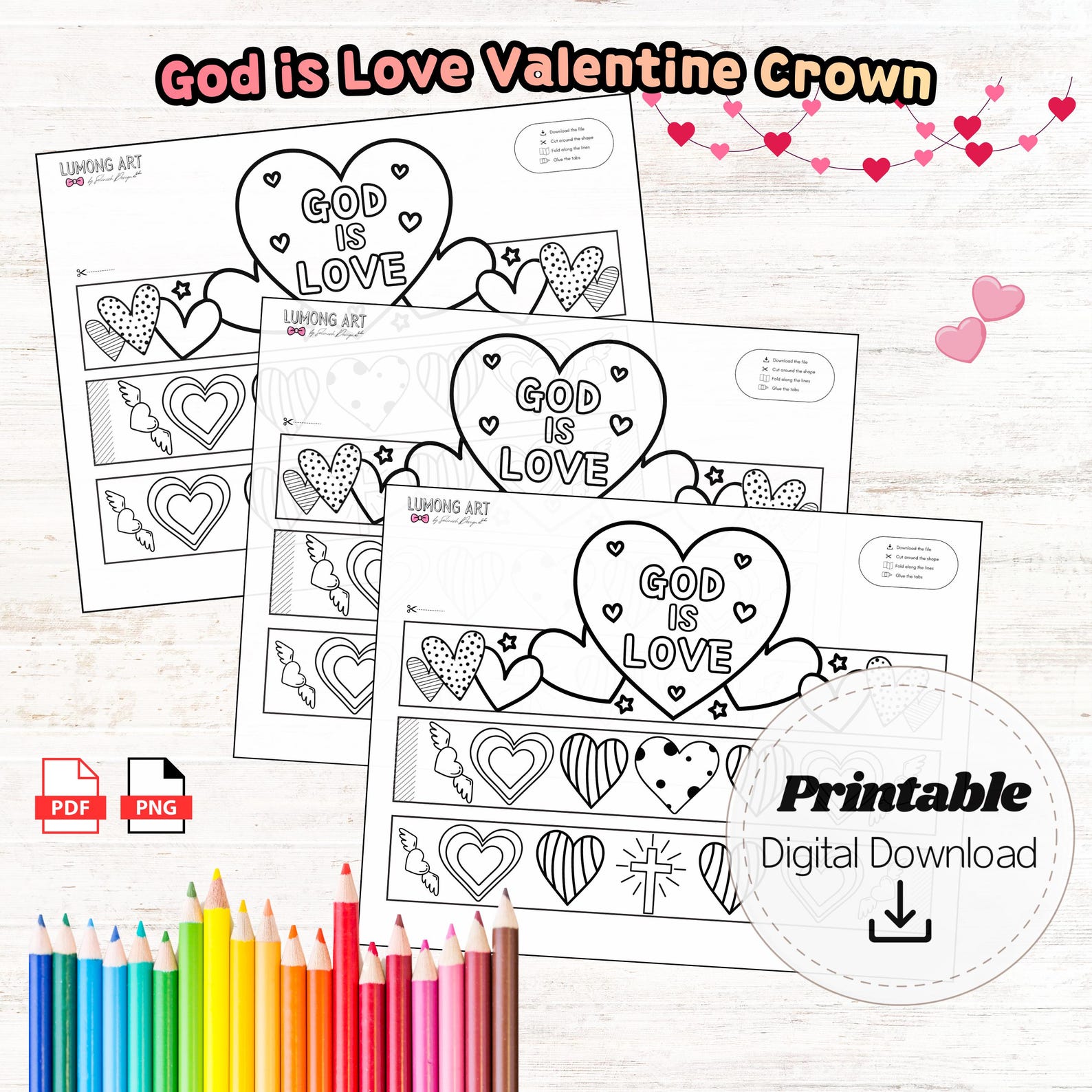 God is Love Valentine Crown Printable | Christian Kids Craft Template ...
