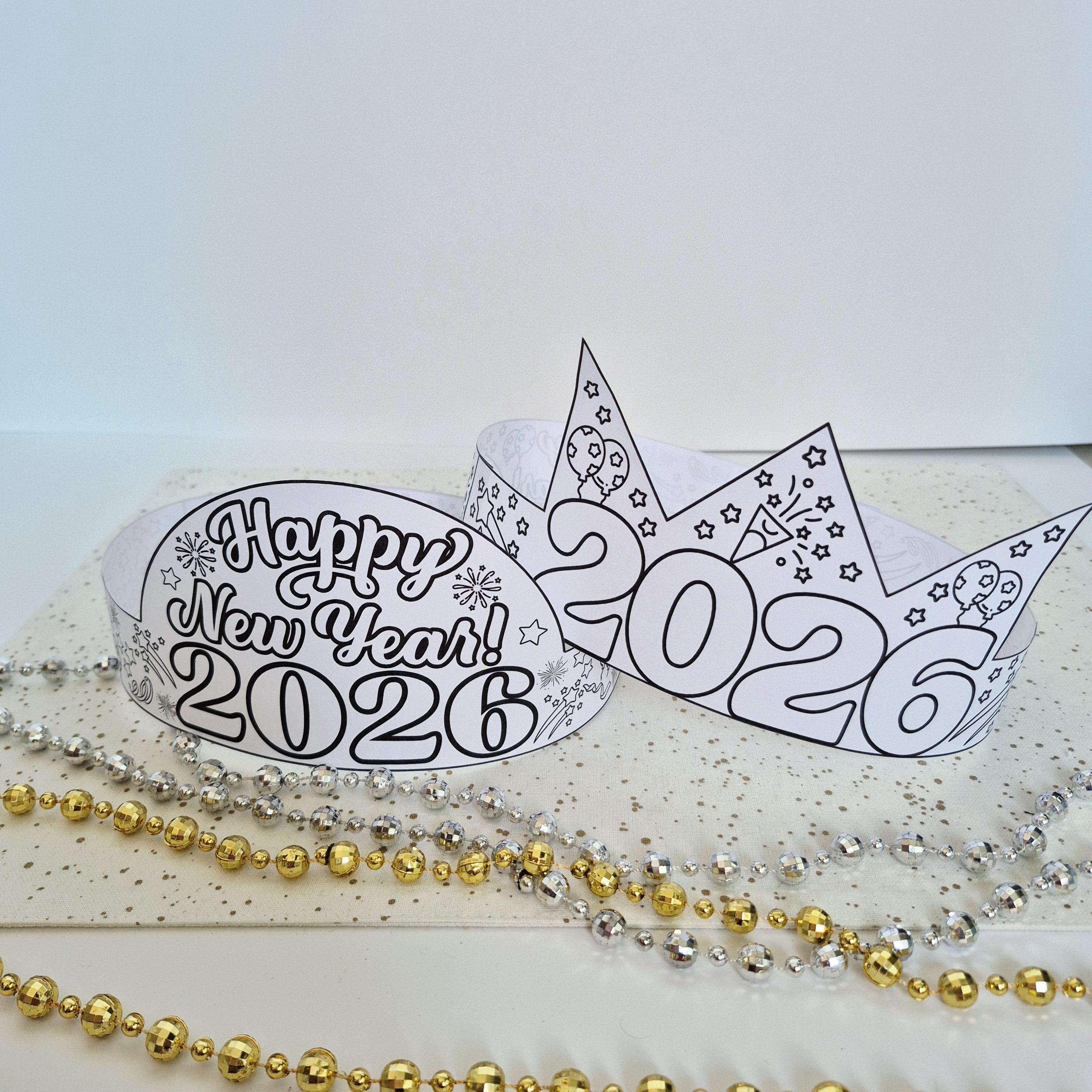2026 New Year Paper Crown Printable DIY Coloring Craft Kids Activity ...