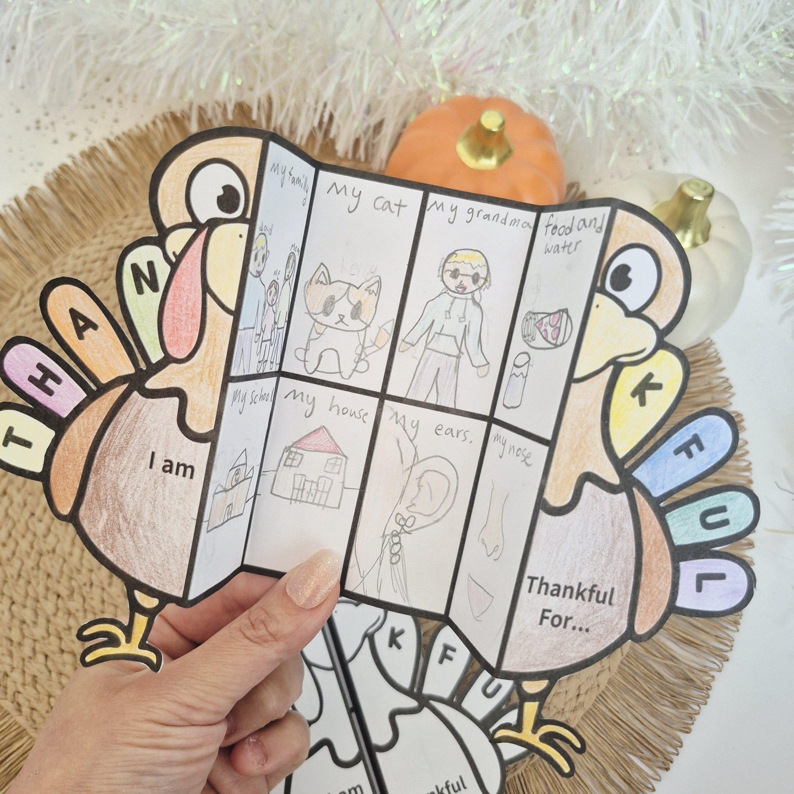 Printable Thankful Turkey Craft | Thanksgiving Foldable Coloring ...