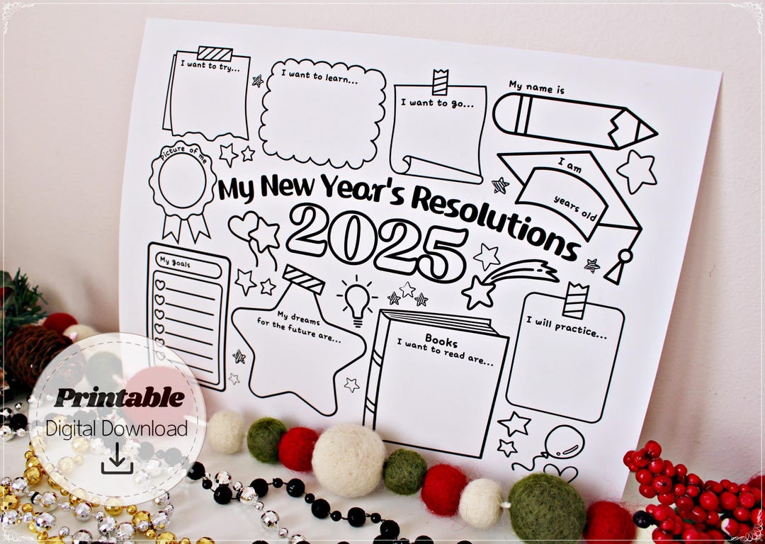 2025 Kids New Year Resolution Worksheet Printable Fun and Educational ...
