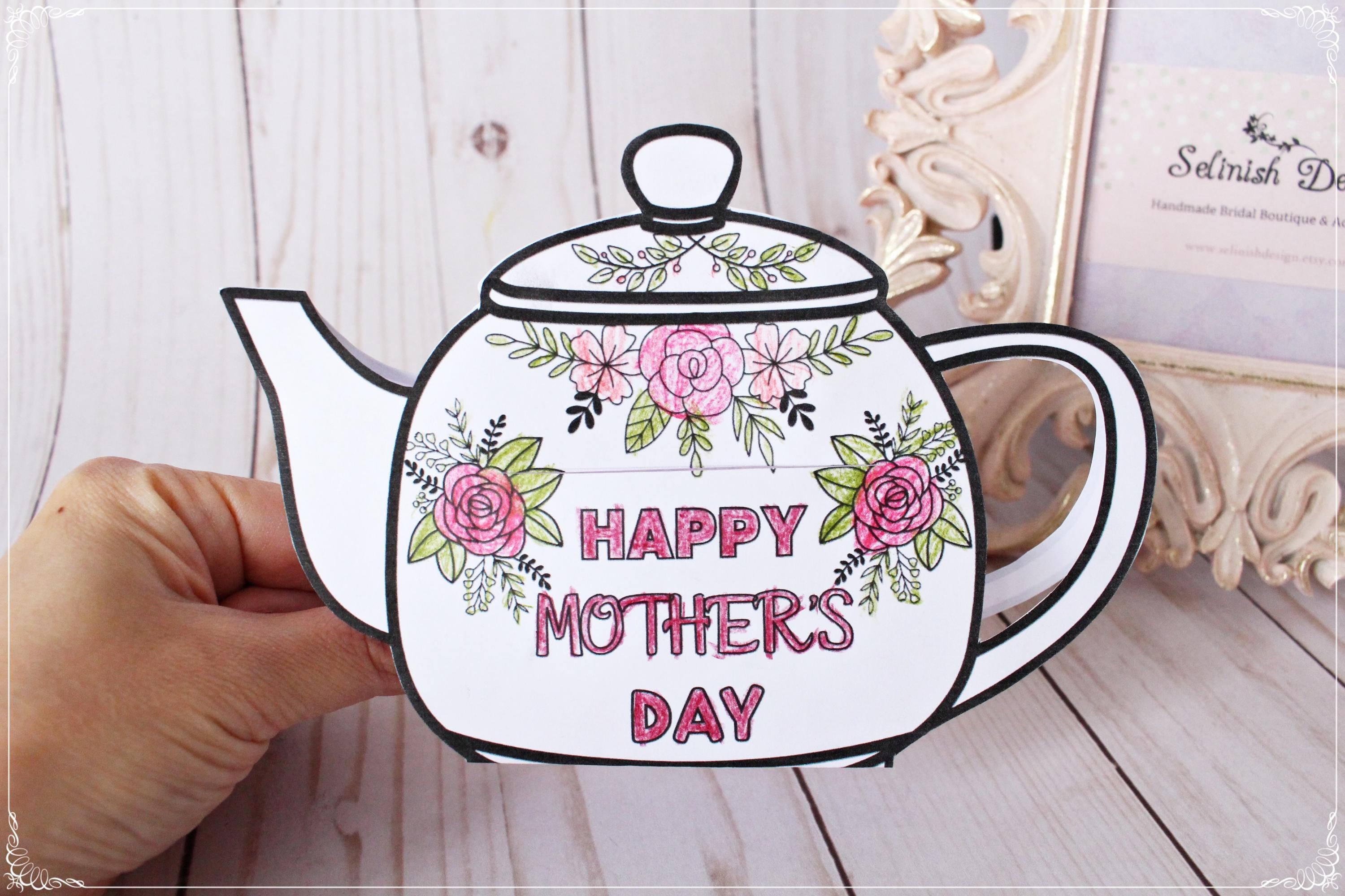 Mother's Day 3D Teapot Card Printable Tea Bag Holder Gift Kids Craft ...
