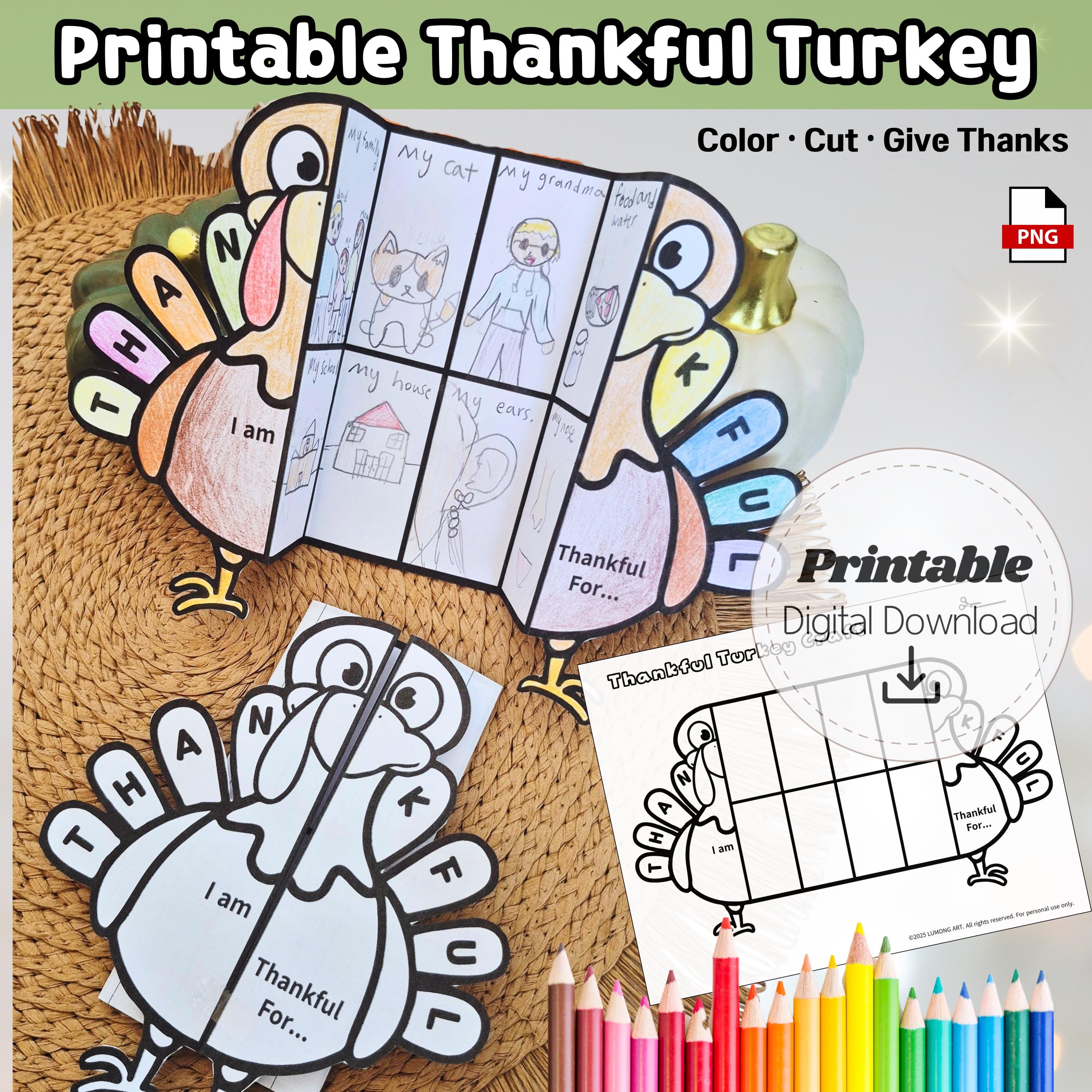 Printable Thankful Turkey Craft | Thanksgiving Foldable Coloring ...
