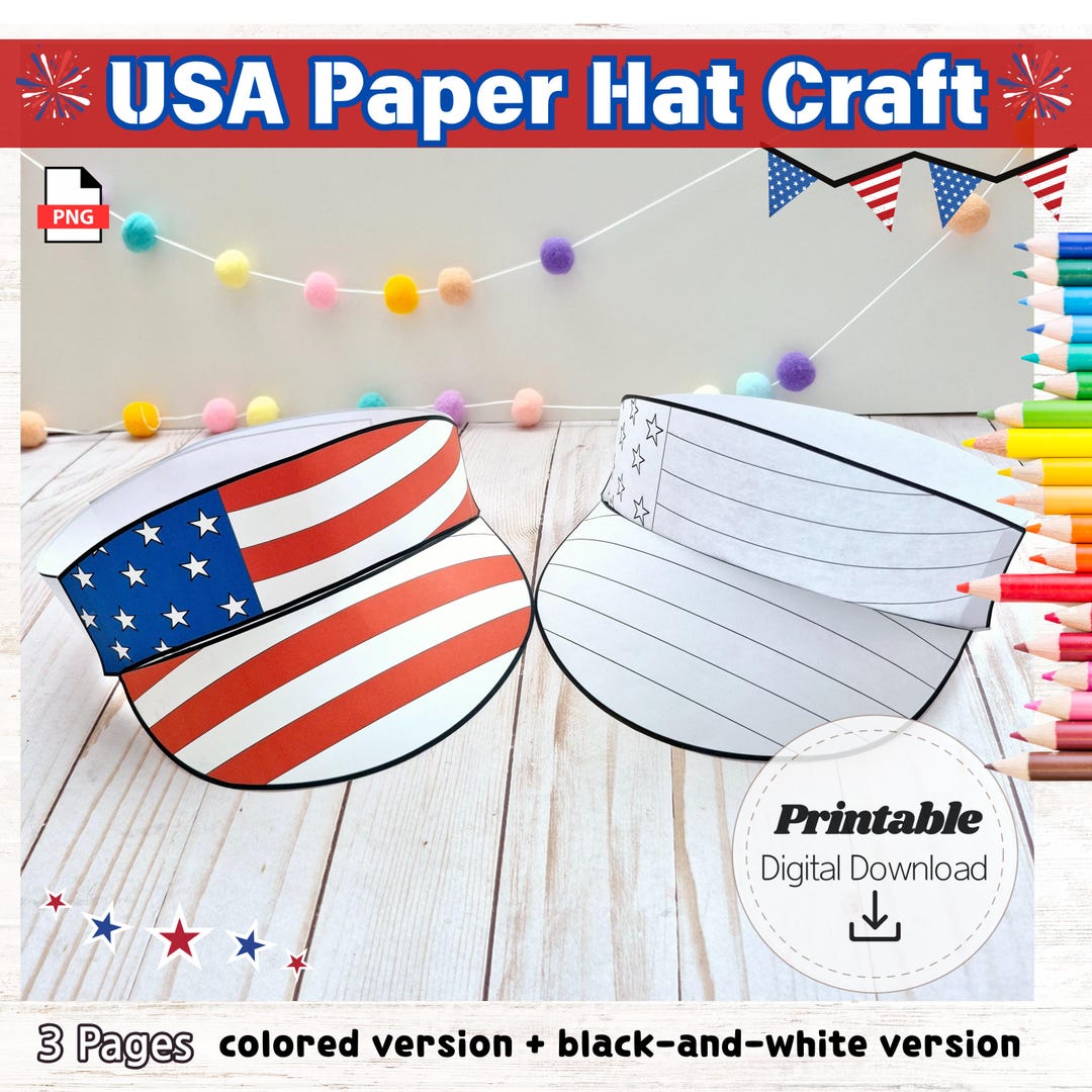USA Paper Hat Craft Template Printable 4th of July Crown Kids Activity ...