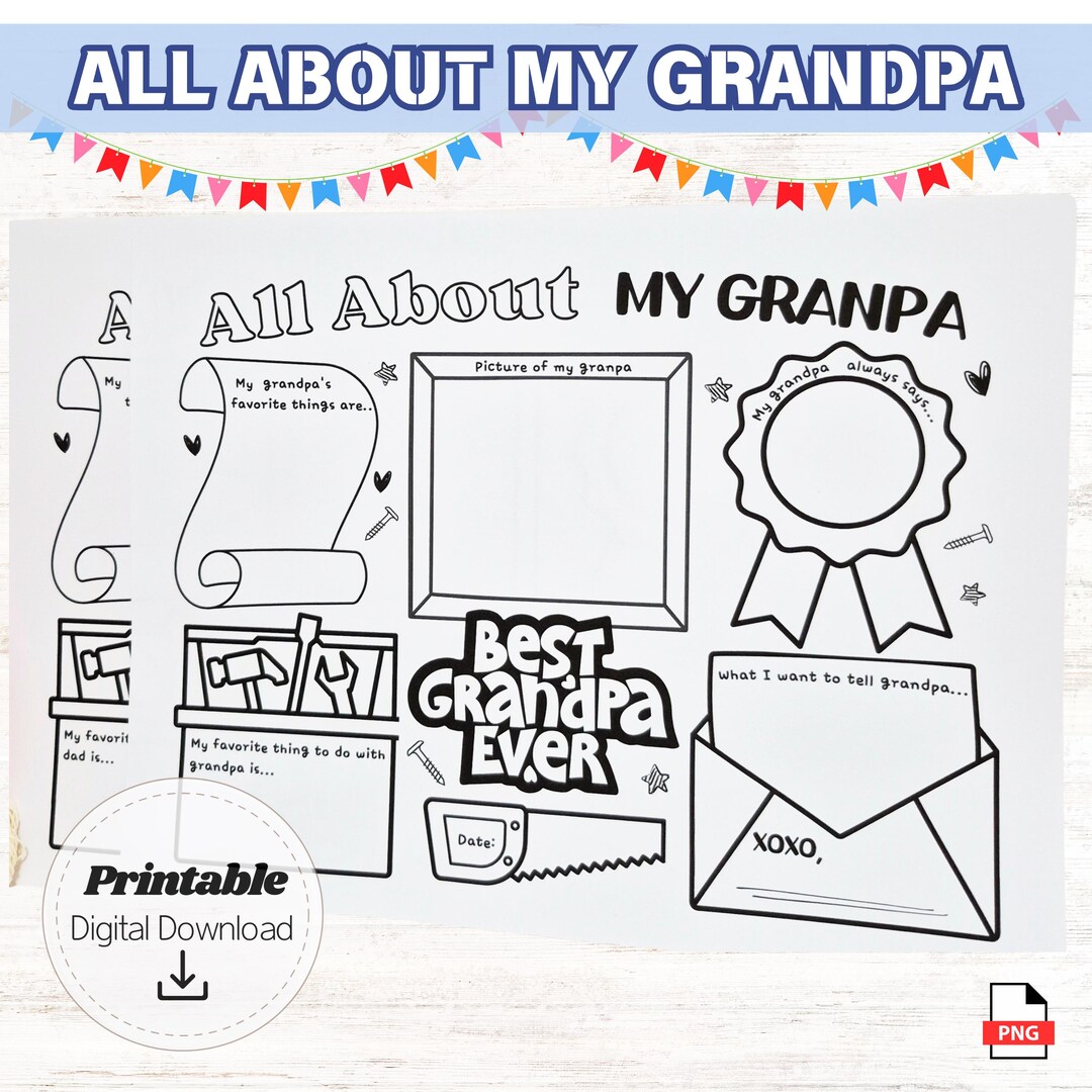 All About My Grandpa Printable Grandparent Kids Worksheet Grandfather ...
