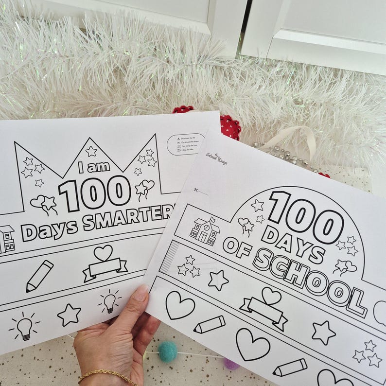 100th Day of School Crown Craft Coloring Hat, 100 Days of School ...