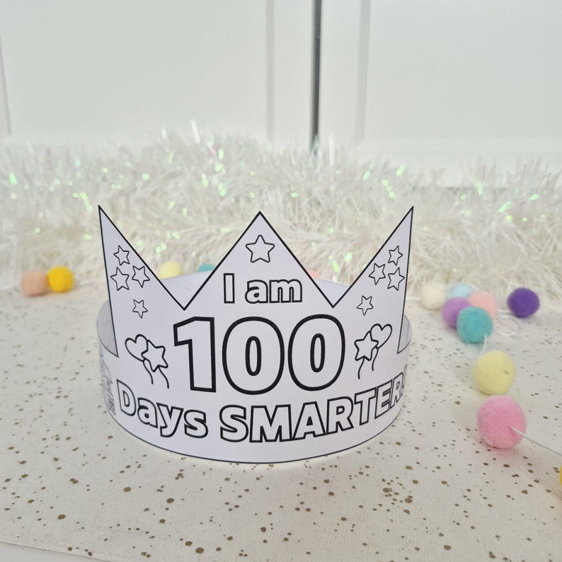 100th Day of School Crown Craft Coloring Hat, 100 Days of School ...