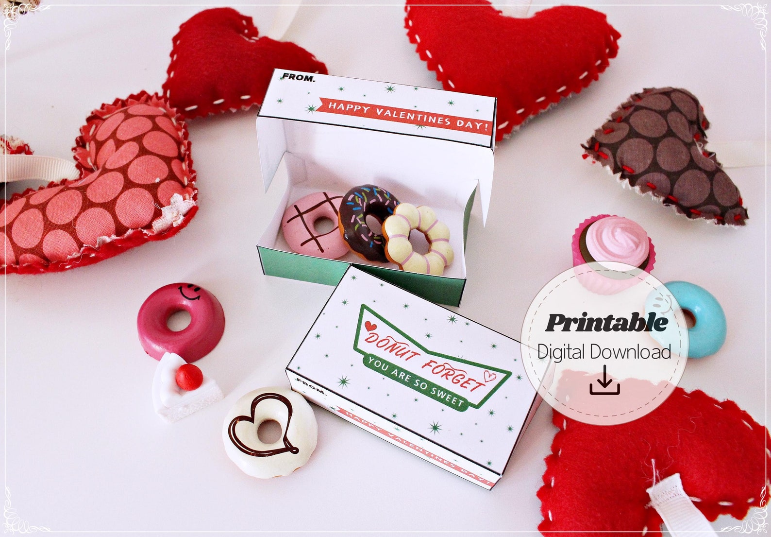 Valentine Donut Box Template, Printable Treat Box, Donut Forget You're ...
