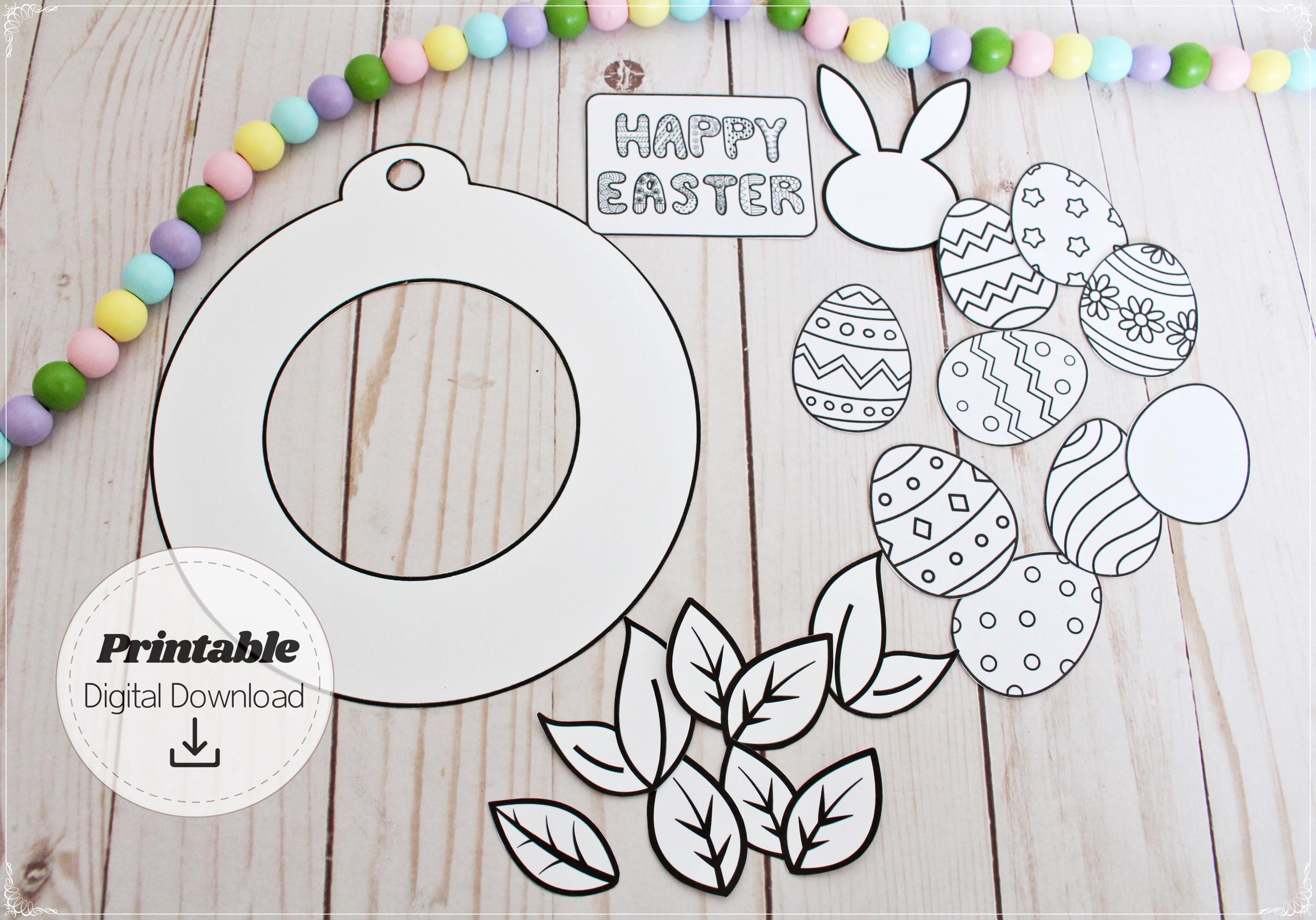 Easter Egg Crafts Printable Activity, Easter Wreath Coloring Egg ...