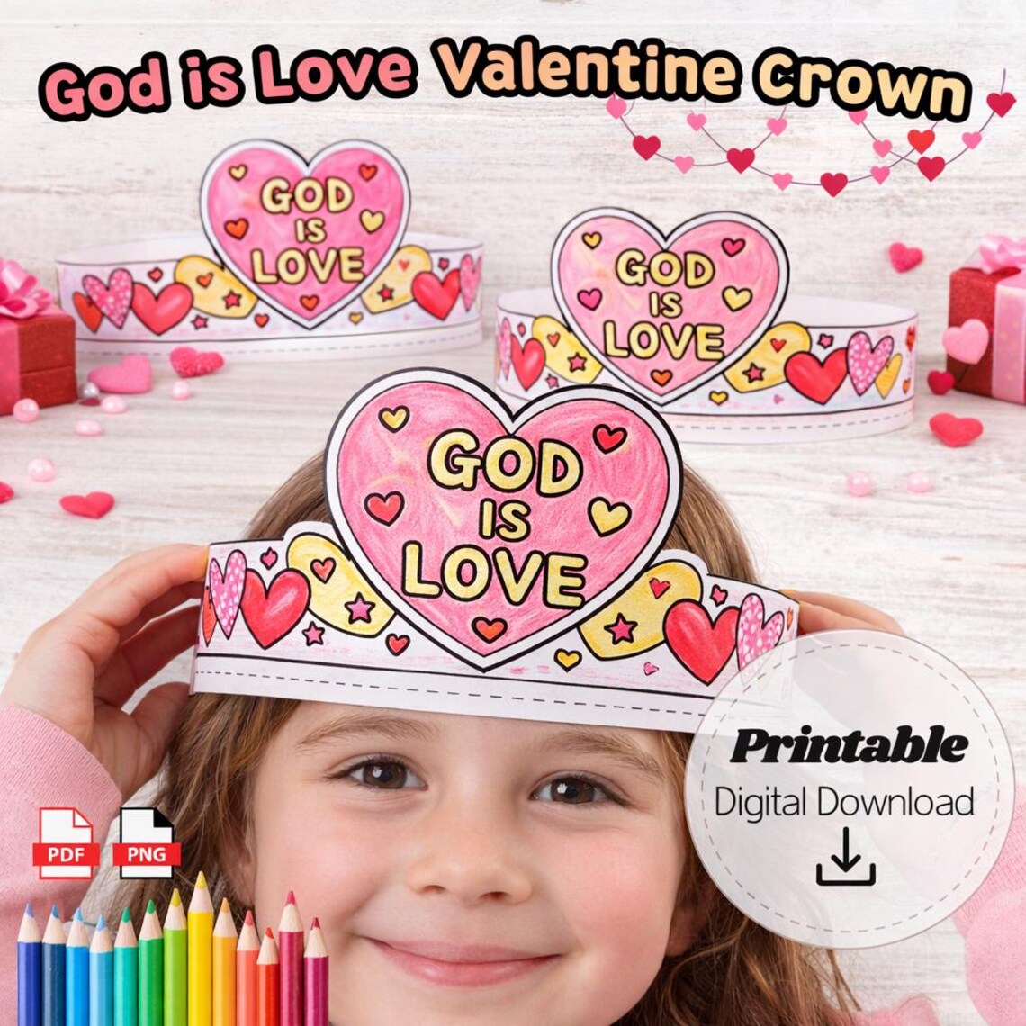 God is Love Valentine Crown Printable | Christian Kids Craft Template ...