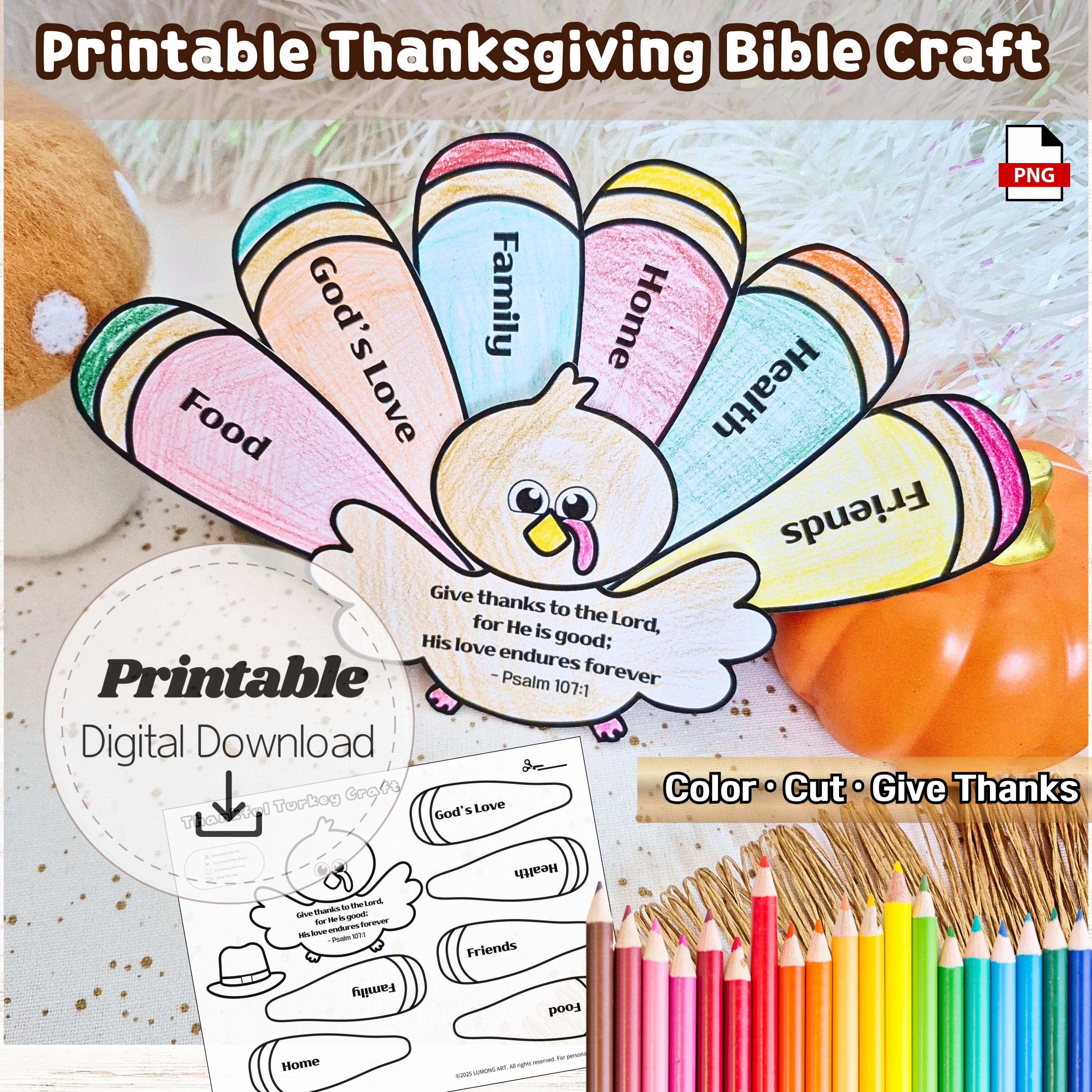 Thanksgiving Bible Craft for Kids, Thankful Turkey Coloring, Sunday ...