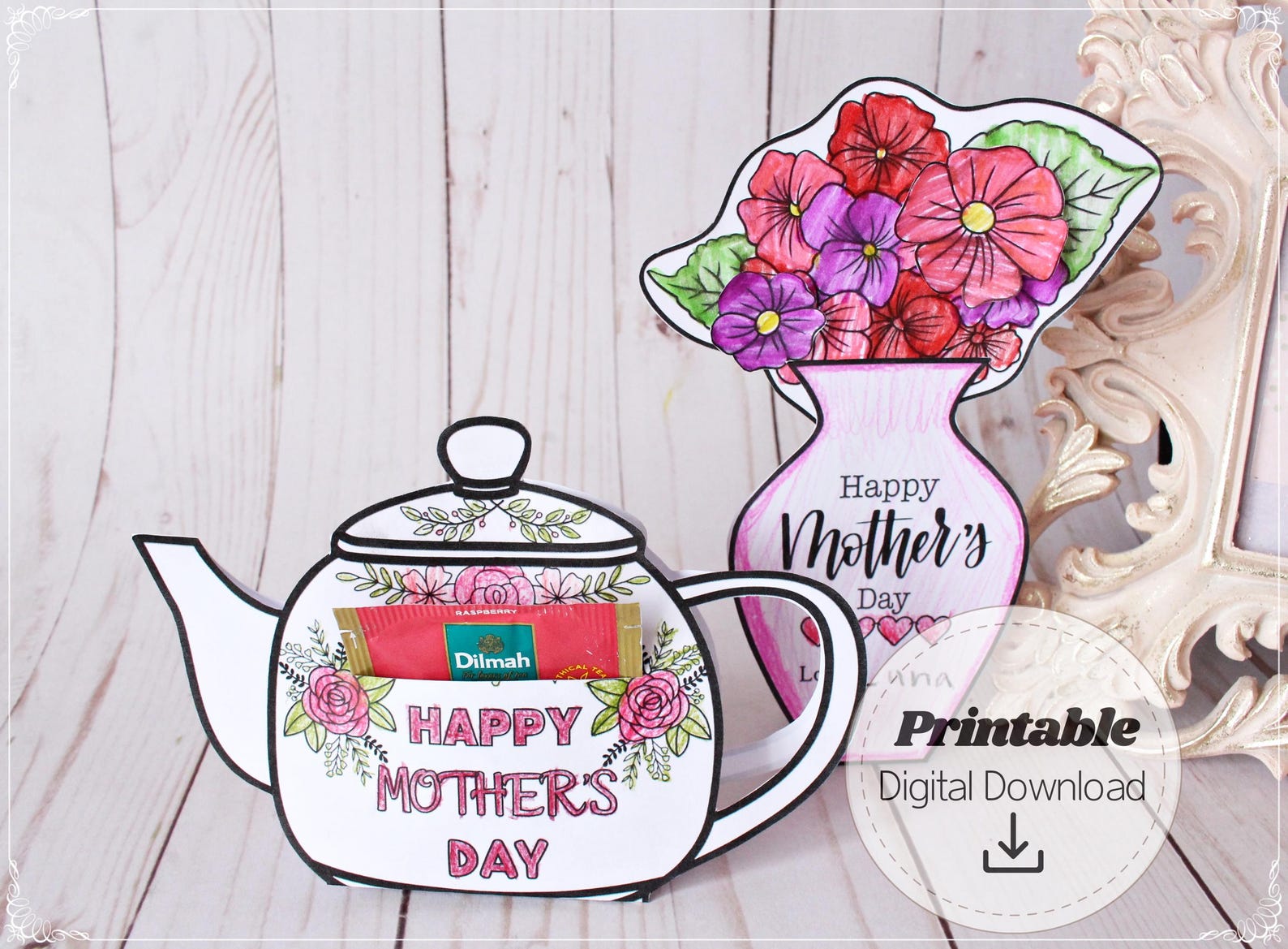 Mother's Day 3D Flower Vase Card Printable Color & Craft Kids Activity ...