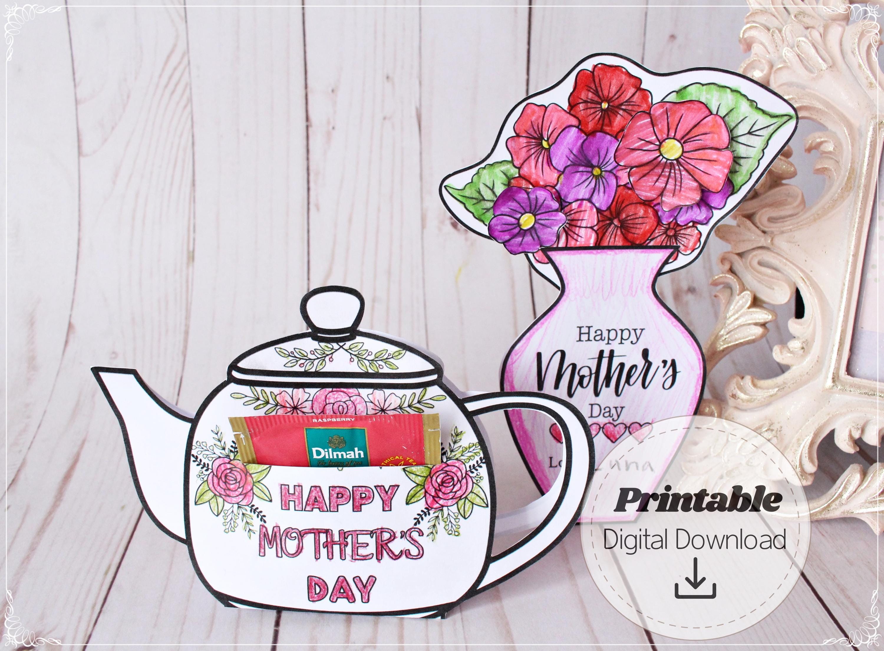 Mother's Day 3D Flower Vase Card Printable Color & Craft Kids Activity ...