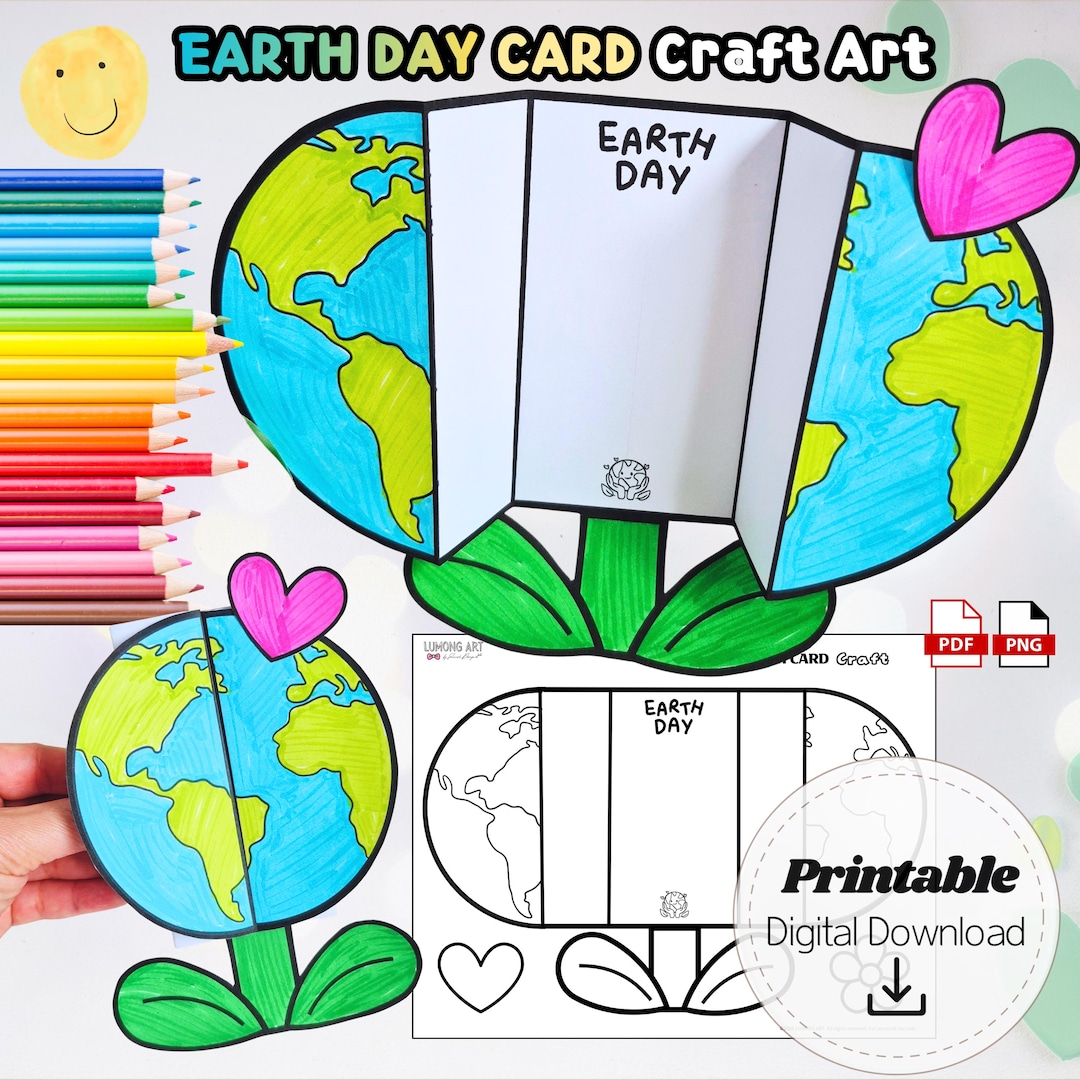 Earth Day Craft Printable for Kids, Earth Day Card Craft, Preschool ...