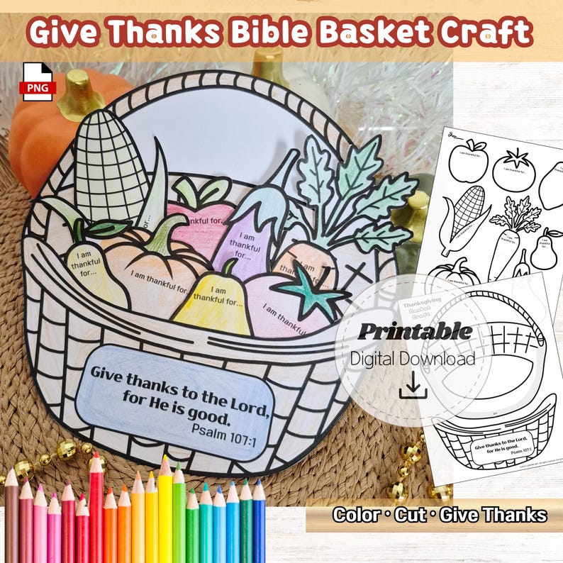 Give Thanks Bible Basket Craft | Printable Thanksgiving Bible Verse ...