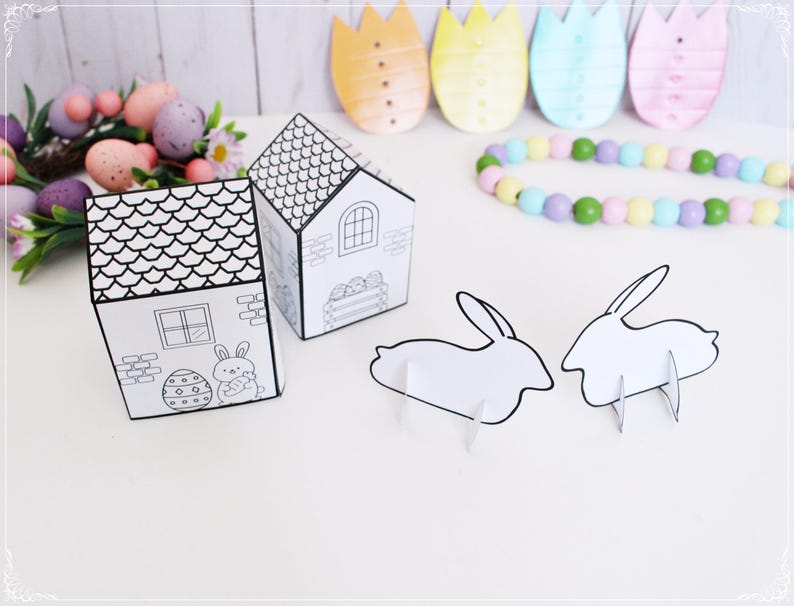 Easter Bunny House Template Printable 3D Paper Craft DIY Easter ...