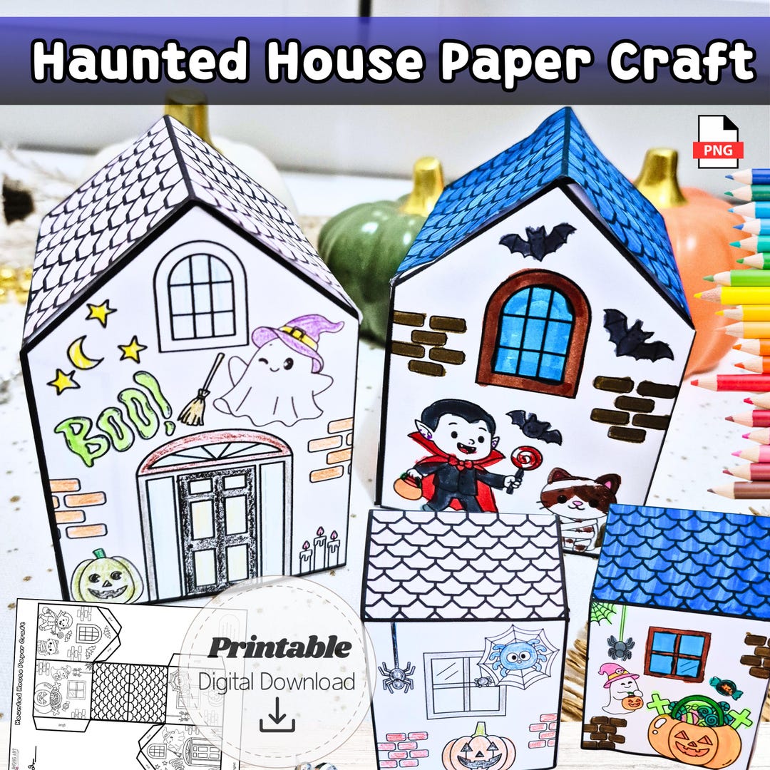 Haunted House Paper Craft Printable, Fun 3D Halloween Activity for Kids ...