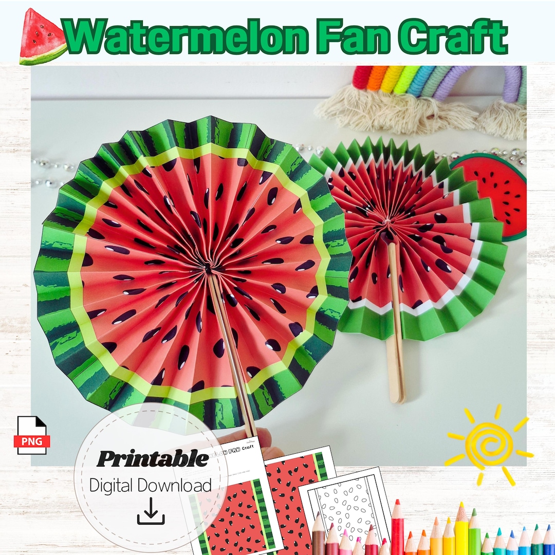 Watermelon Fan Craft Printable Summer Paper Fan Template Kids Summer ...