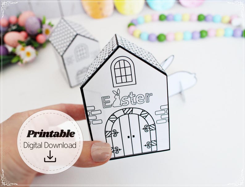 Easter Bunny House Template Printable 3D Paper Craft DIY Easter ...