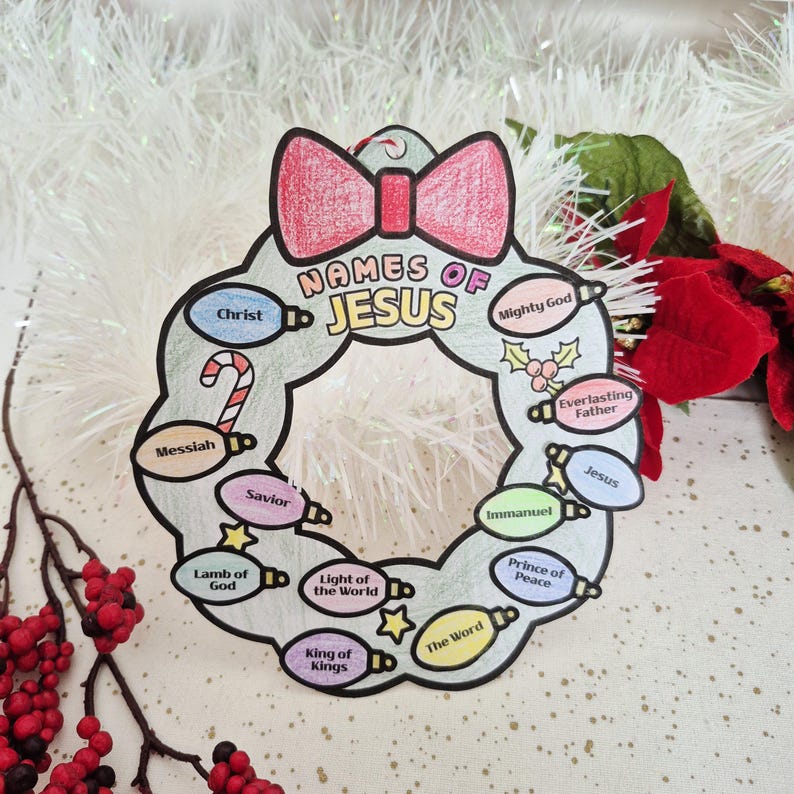 Names of Jesus Wreath Craft | Christmas Bible Printable for Kids ...