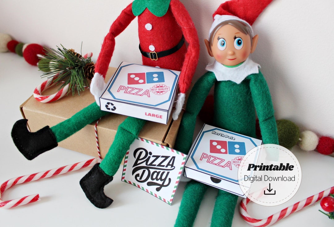 Printable Shelf Elf Pizza Box With Pizza Day Sign Miniature Pizza Scene ...