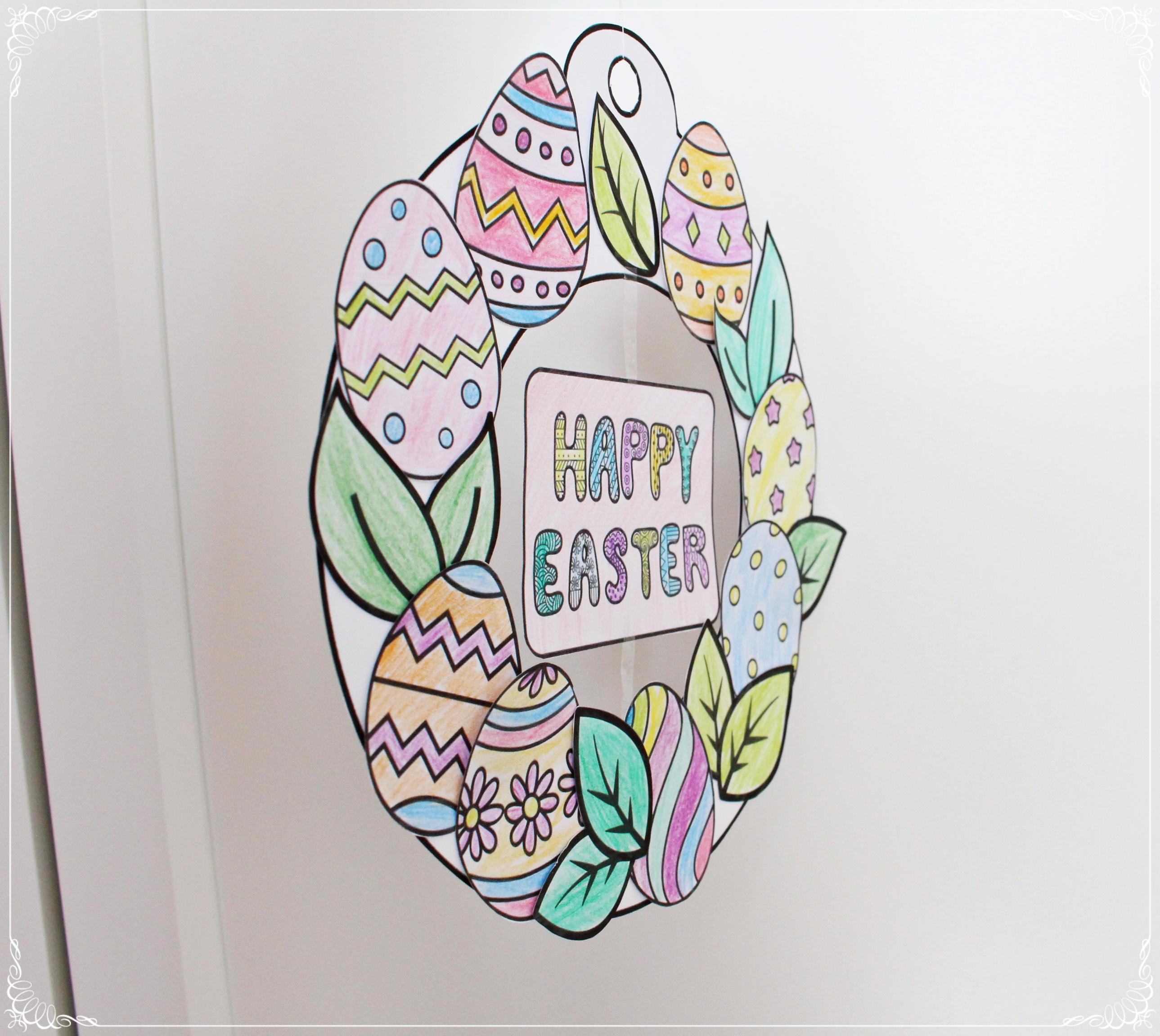 Easter Egg Crafts Printable Activity, Easter Wreath Coloring Egg ...