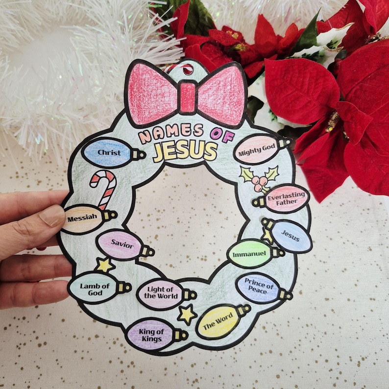 Names of Jesus Wreath Craft | Christmas Bible Printable for Kids ...