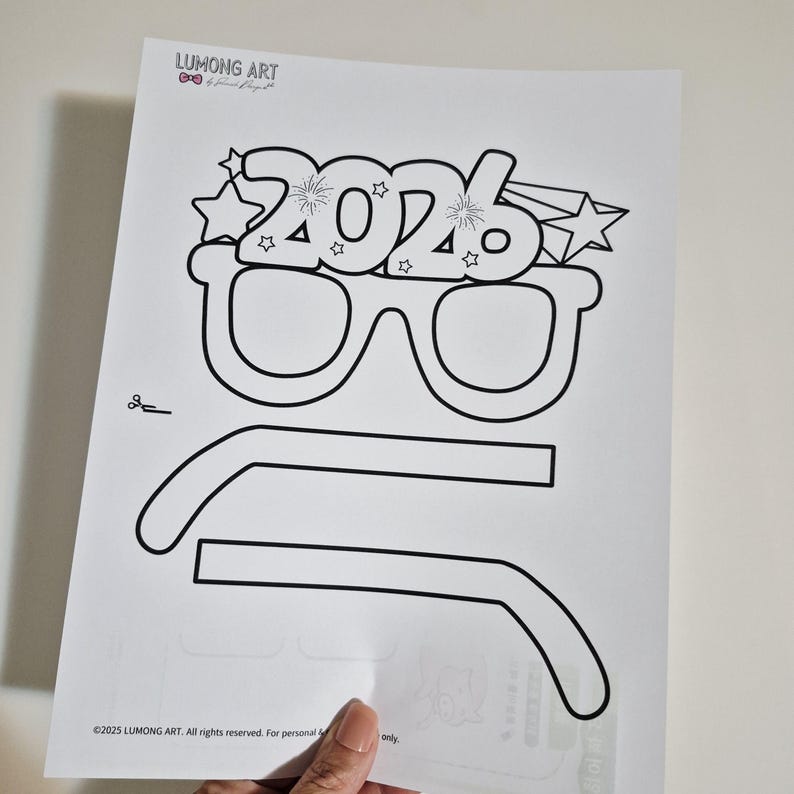 Happy New Year 2026 Paper Glasses Craft Printable, New Year Coloring ...