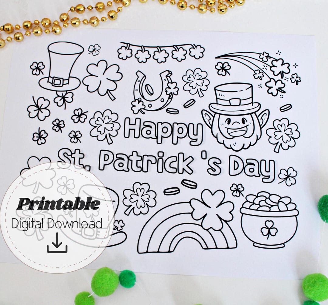 St Patrick's Day Coloring Page Kids Activity Leprechaun Rainbow ...