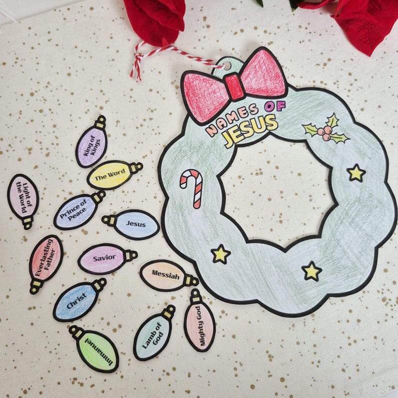 Names of Jesus Wreath Craft | Christmas Bible Printable for Kids ...