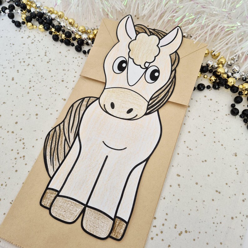 Paper Bag Horse Craft Printable, 2026 Year of the Horse Paper Bag ...