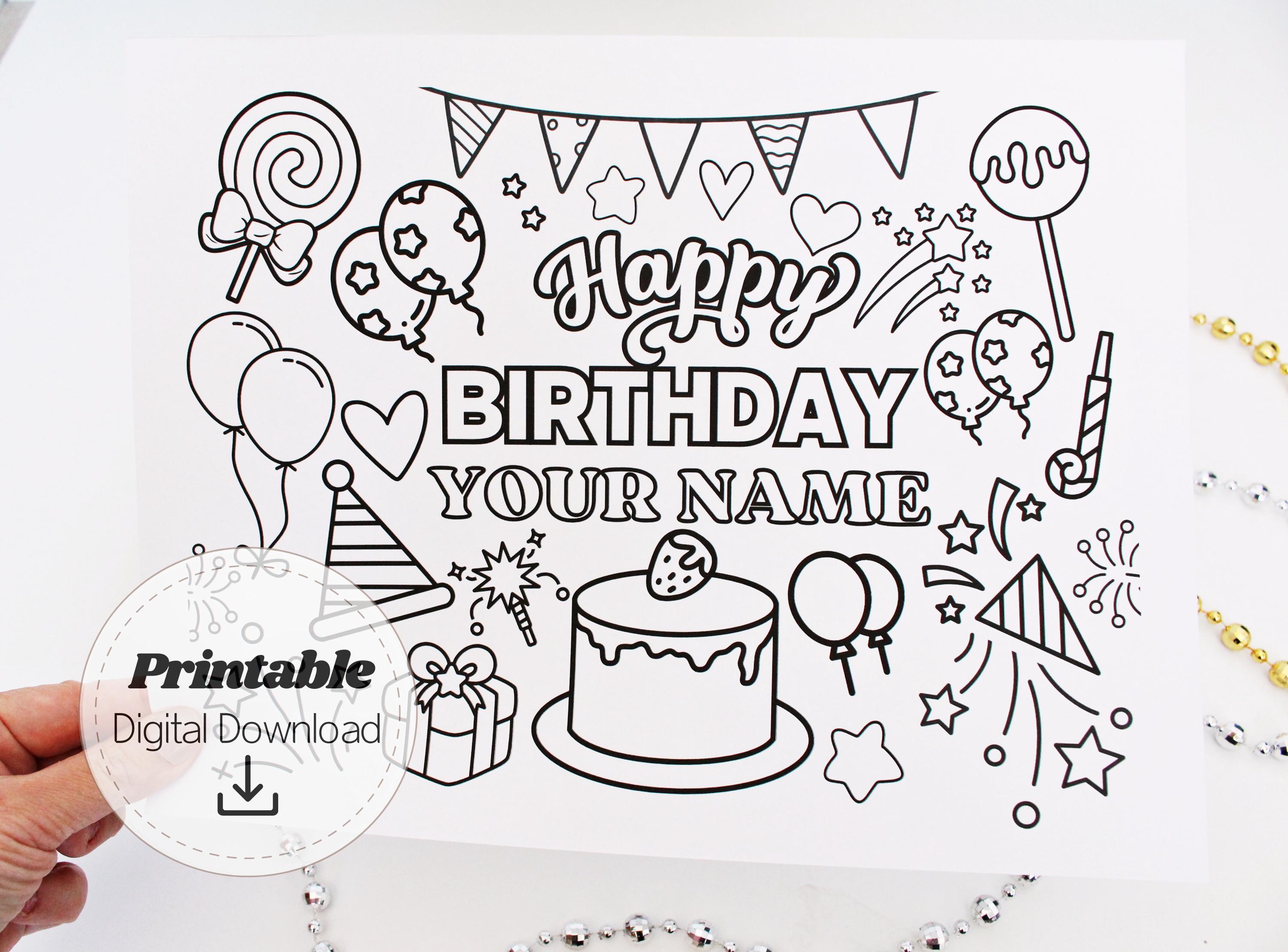Happy Birthday Coloring Card Printable DIY Coloring Greeting Card for ...