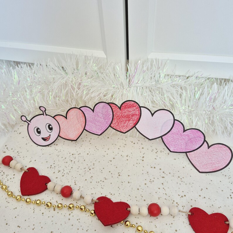 Heart Caterpillar Craft for Kids | Valentine’s Day Coloring Activity ...