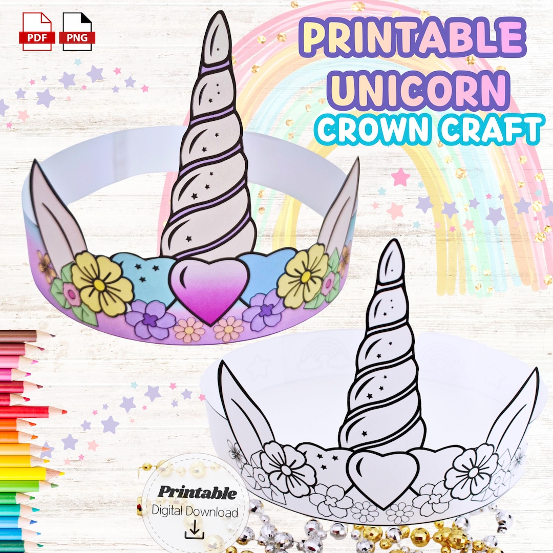 Printable Unicorn Crown Craft for Kids – Coloring Paper Headband | DIY ...