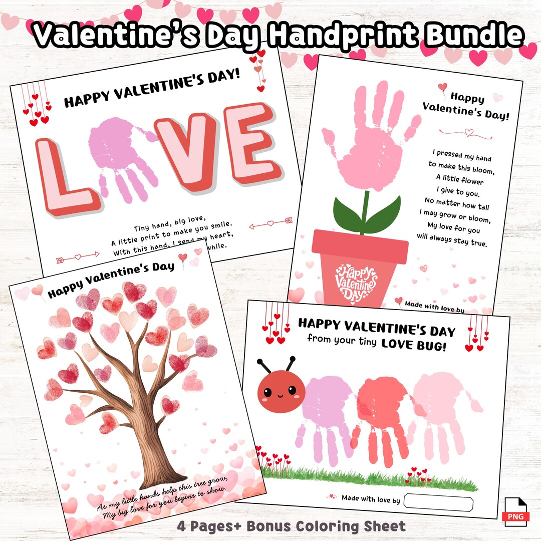 Valentine's Handprint Art Bundle, Valentine's Craft for Kids, Kids ...
