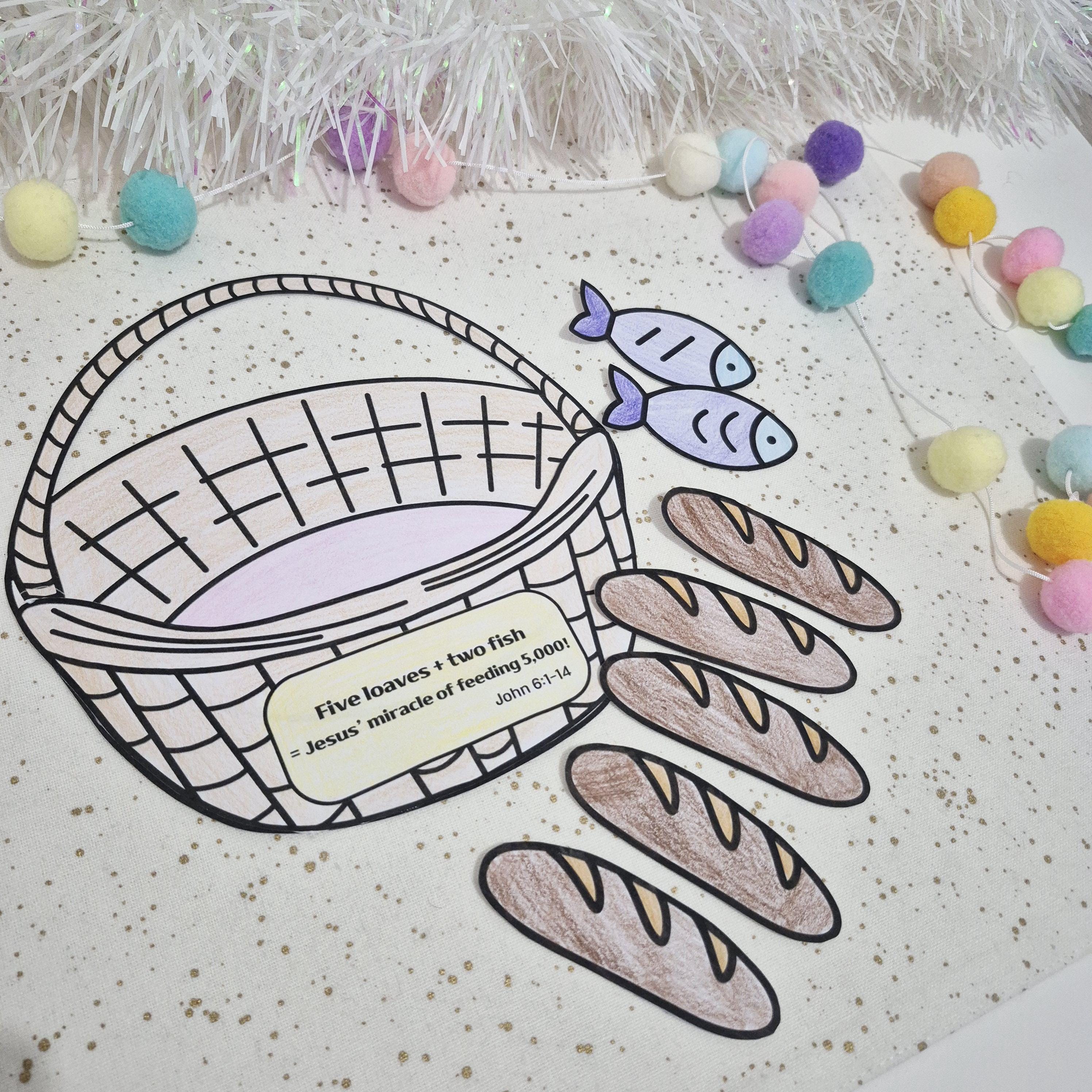 Loaves and Fishes Bible Story Craft | Jesus Feeds 5000 Printable Basket ...