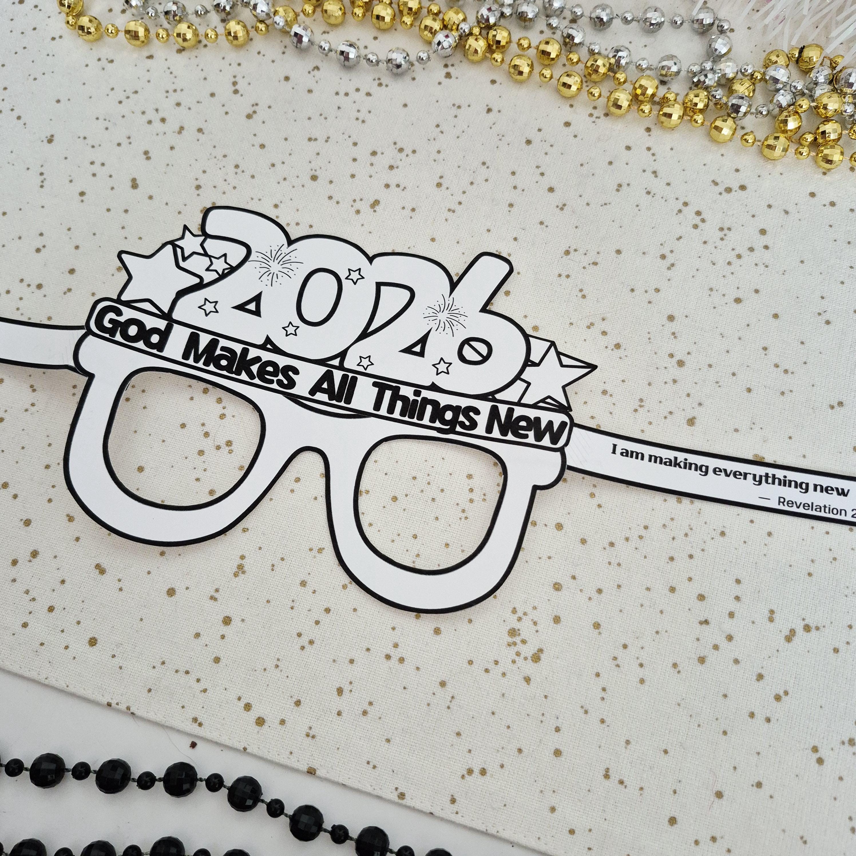 Christian 2026 New Year Glasses Printable Craft – Bible Coloring Cut ...