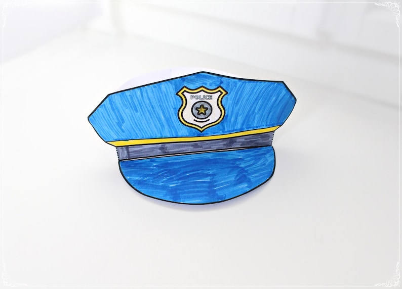 Police Hat Crown Printable Community Helper Craft Coloring DIY Paper ...