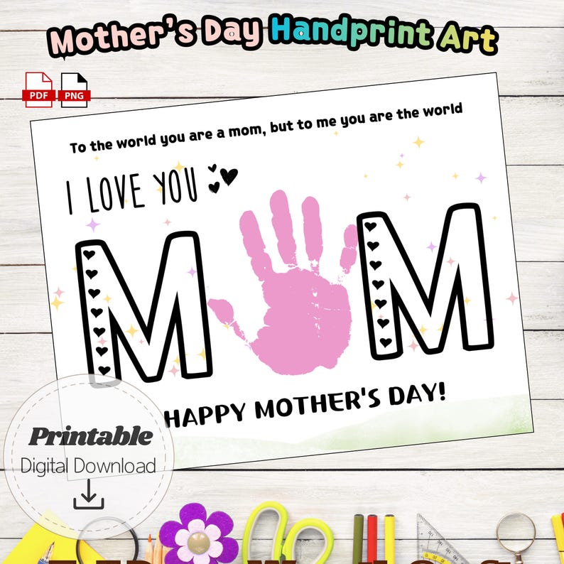 MOM Handprint Art: Mother's Day Gift for Mom, Keepsake Craft for Kids ...