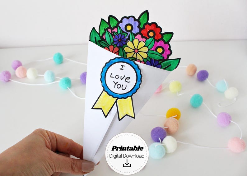 Printable Teacher Flower Bouquet Craft Best Teacher Ever DIY Gift Thank ...