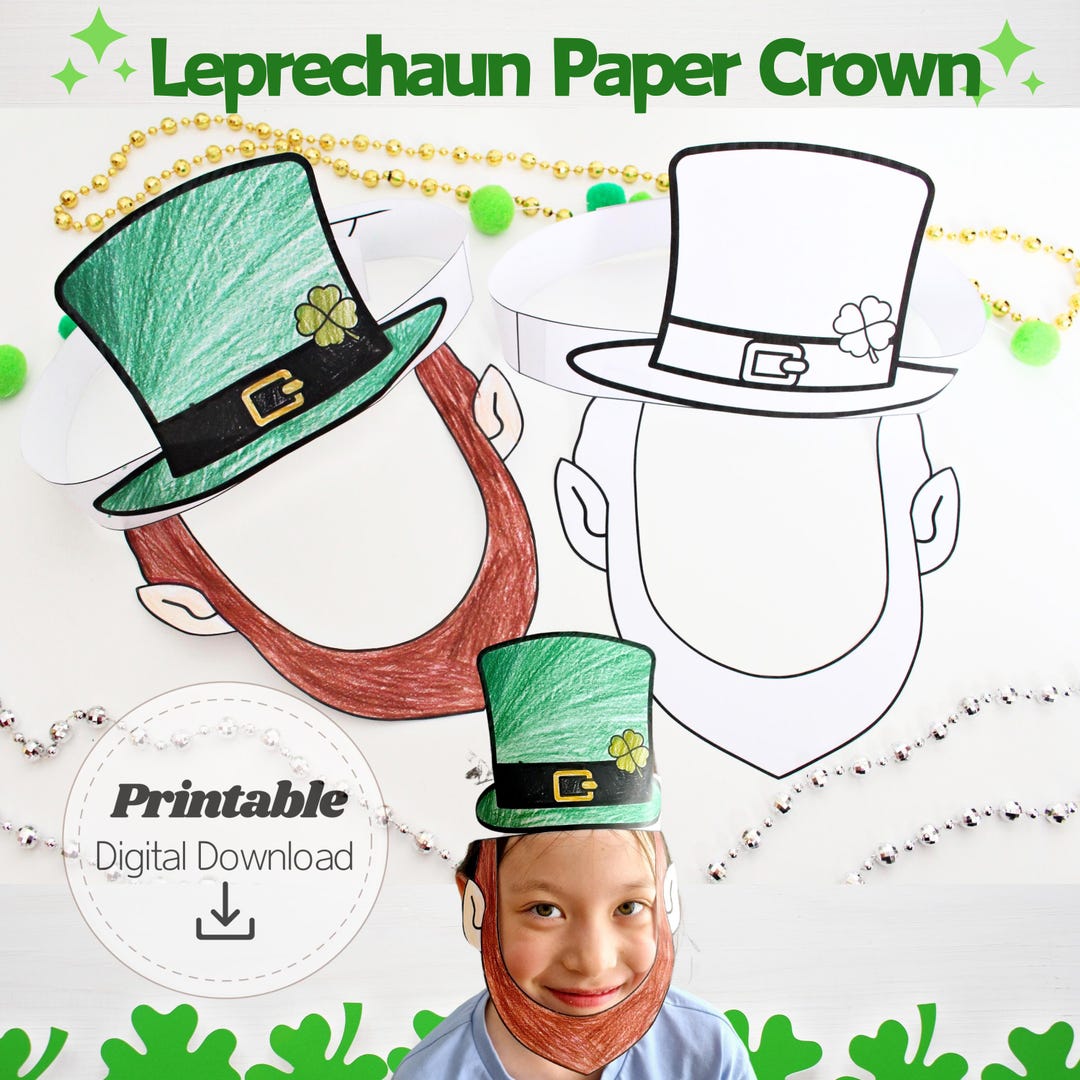 Printable Leprechaun Hat & Beard Mask DIY St. Patrick's Day Kids Craft ...