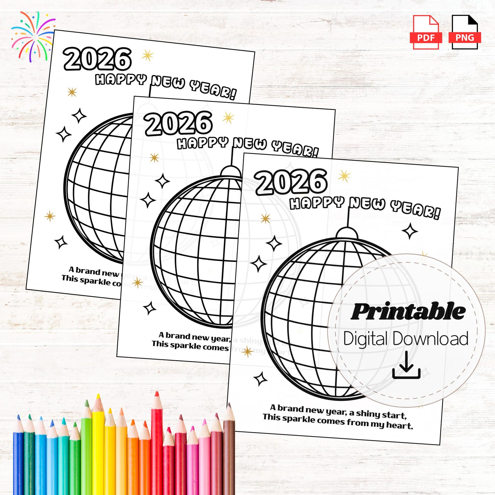 2026 New Year Disco Ball Foil Craft for Kids | Printable Happy New Year ...